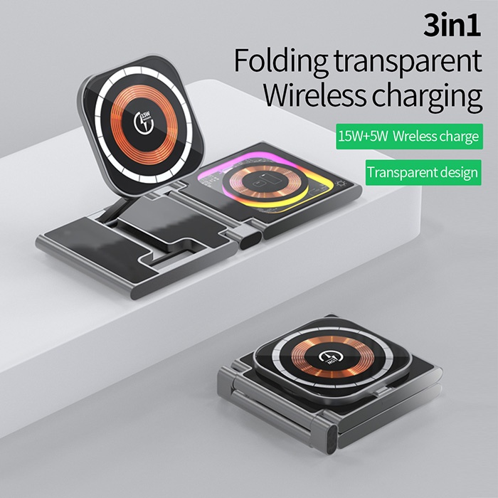 3 in 1 transparent wireless charging stand